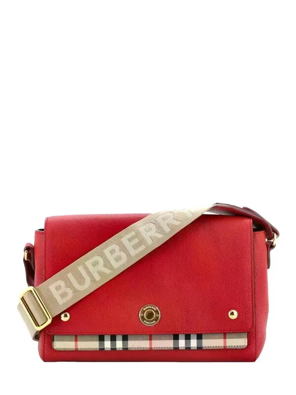 Burberry Note Leather And Vintage Check Canvas Medium Crossbody Bag - Red
