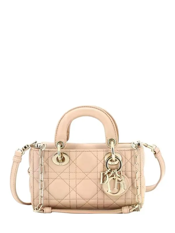 Dior Lady D-joy Bag Cannage Quilt Lambskin Micro Satchel - Neutrals