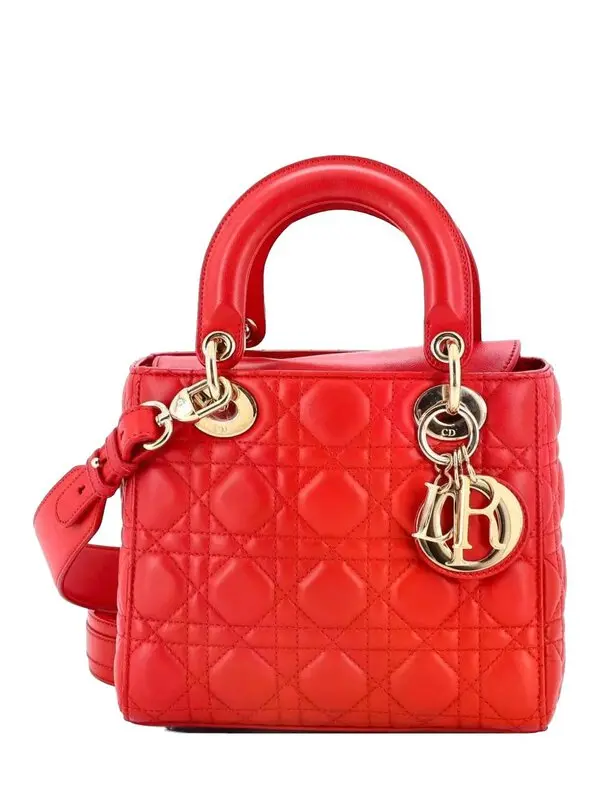 Dior My Lady Bag Cannage Quilt Lambskin Satchel - Red