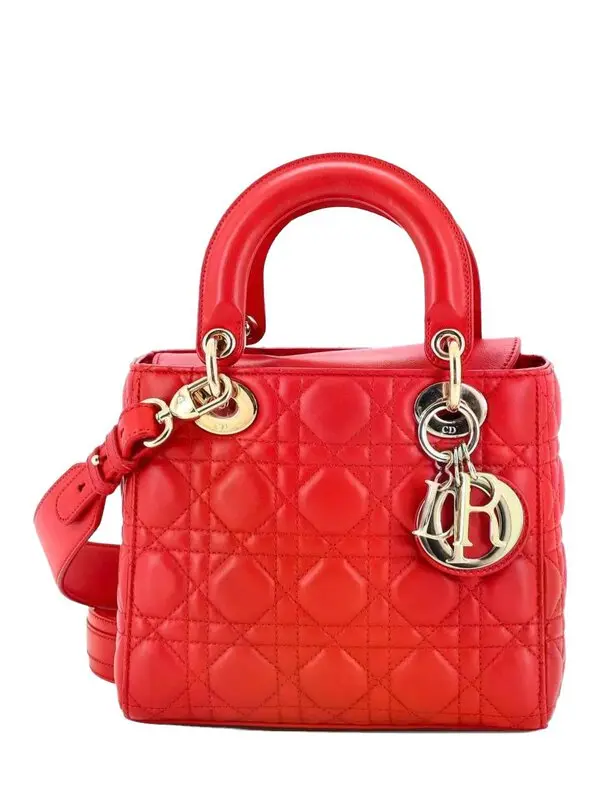 Dior My Lady Bag Cannage Quilt Lambskin Satchel - Red