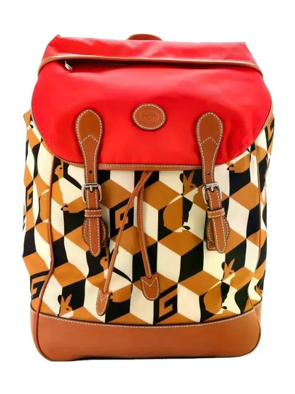 Gucci Interlocking G Patch Flap Buckle Printed Backpack - Neutrals