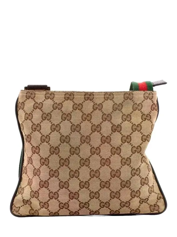 Gucci Web Strap Zip Messenger Bag Gg Canvas - Brown