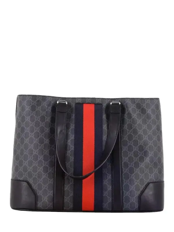 Gucci Web Open Gg Coated Canvas Large Tote Bag - Black