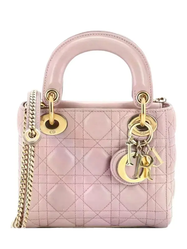 Dior Lady Chain Bag Cannage Quilt Lambskin Mini Satchel - Pink