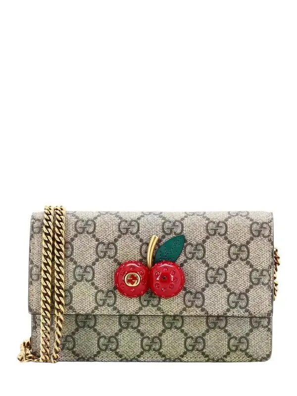 Gucci Cherries Wallet On Chain Gg Coated Canvas Mini - Brown