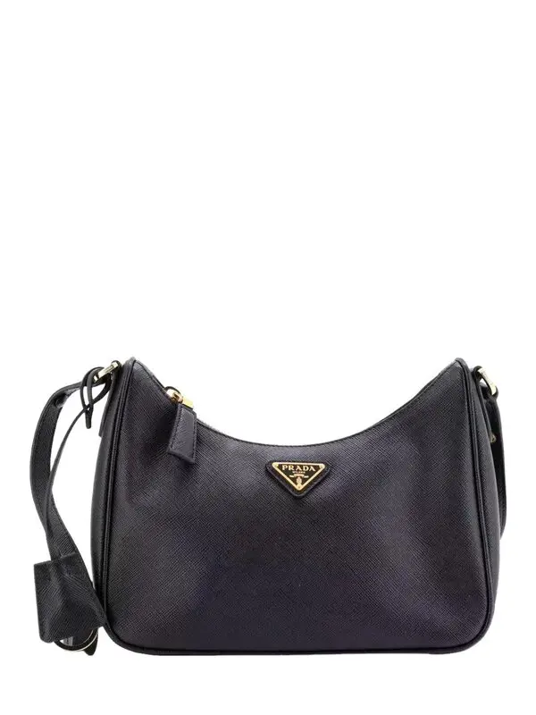Prada Adjustable Handle Zip Saffiano Leather Mini Hobo Bag - Black