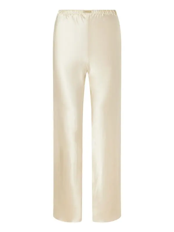 Comme Si Appliquéd Silk-charmeuse Straight-leg Pants - Neutrals