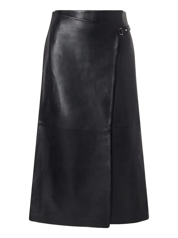 ST. AGNI Leather Midi Wrap Skirt - Black