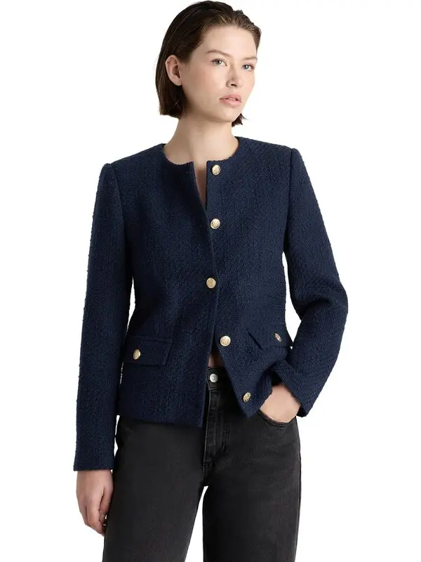 Quince Tweed Collarless Jacket - Deep Navy
