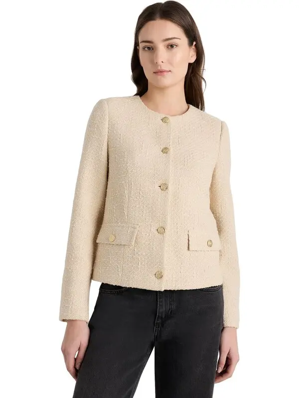 Quince Tweed Collarless Jacket - Ivory Coast