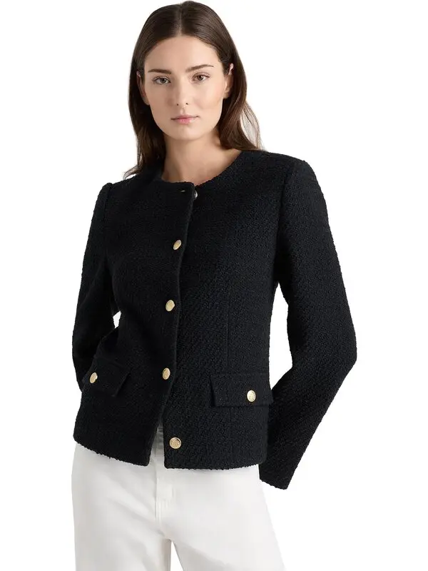 Quince Tweed Collarless Jacket - True Black