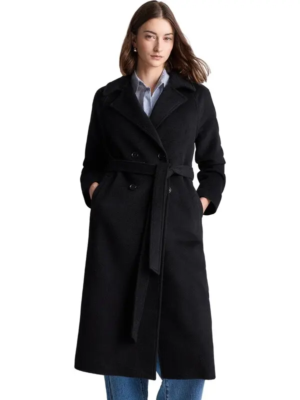 Quince Camel Hair Double-breasted Long Wrap Coat - Black