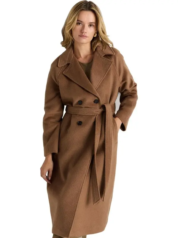 Quince Camel Hair Double-breasted Long Wrap Coat - Mocha Brown