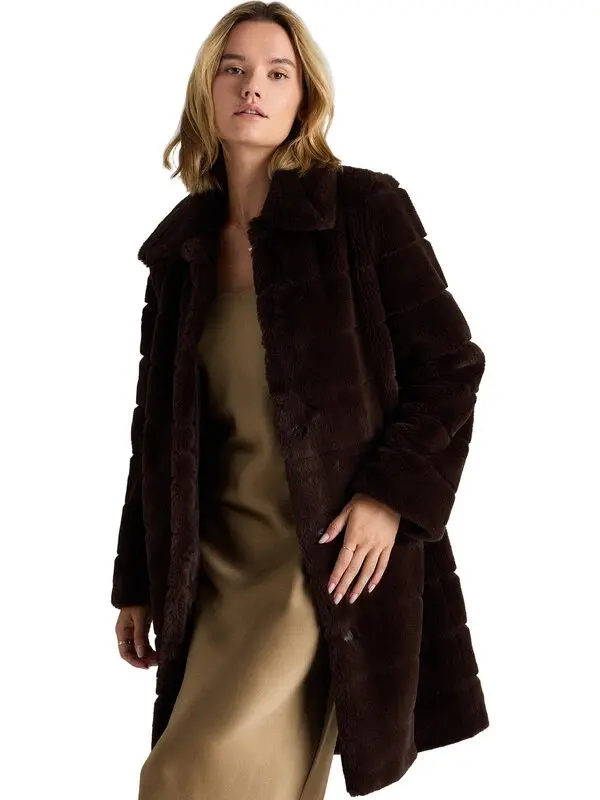 Quince Faux Fur Long Coat - Coffee Bean Brown