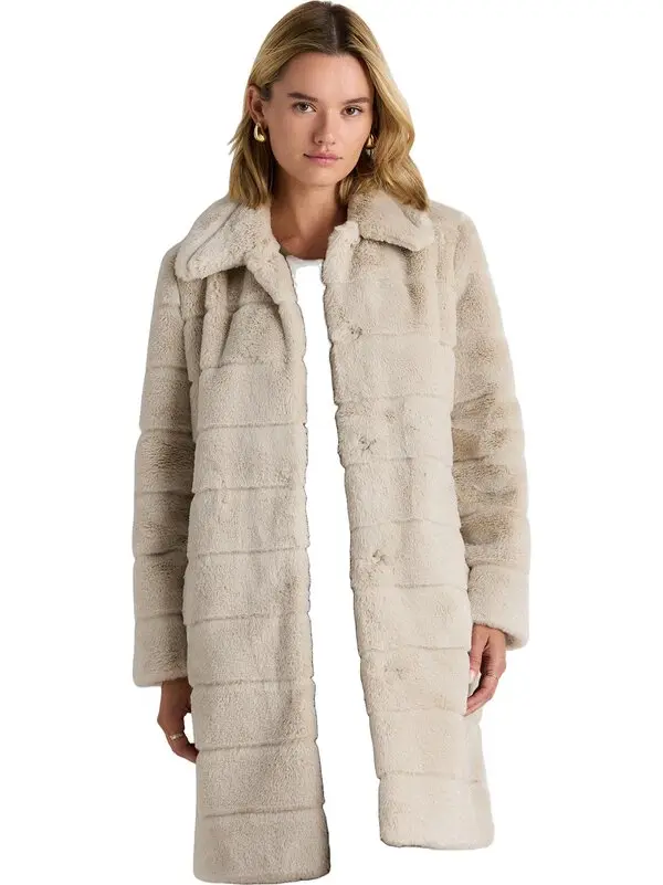 Quince Faux Fur Long Coat - Latte