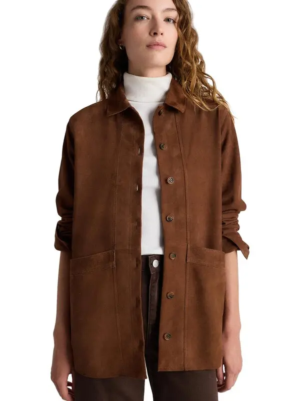 Quince Suede Chore Jacket - Dark Chestnut Brown