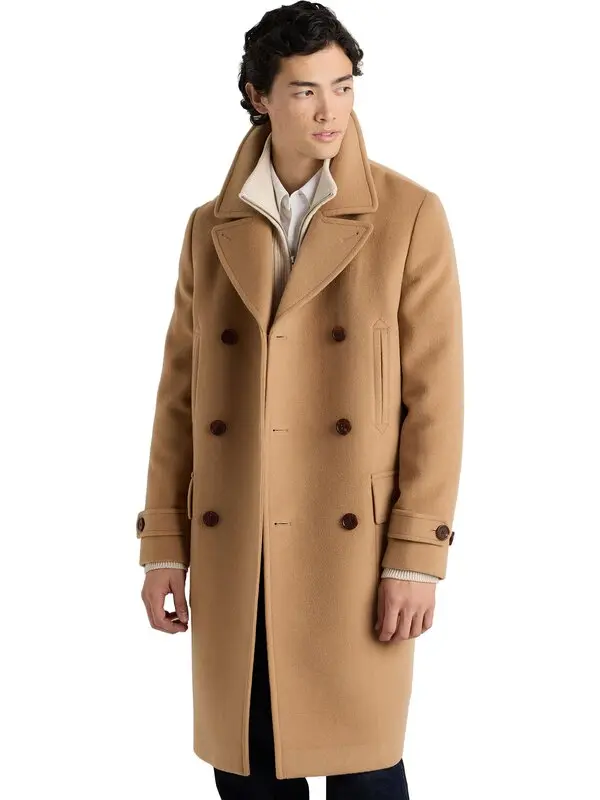 Quince Wool Cashmere Double-breasted Officer Topcoat - Caramel