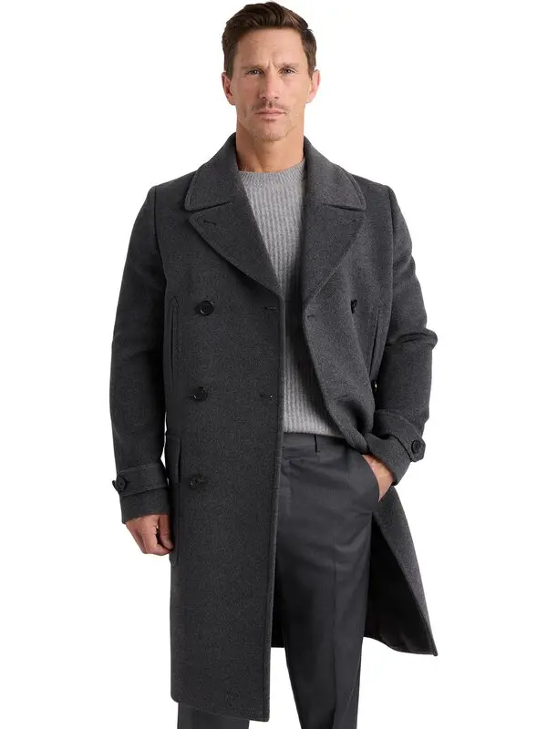 Quince Wool Cashmere Double-breasted Officer Topcoat - Heather Charcoal