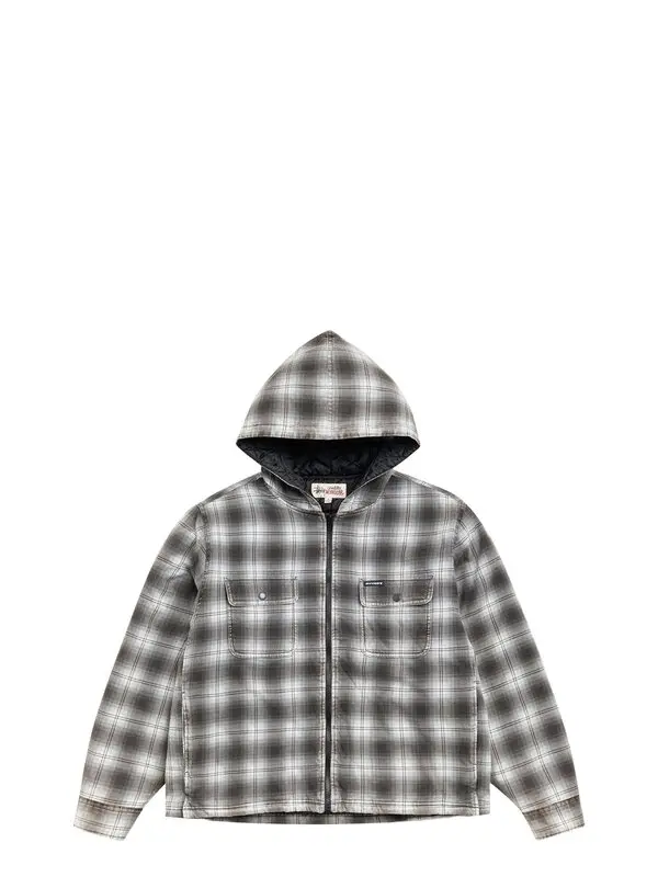 StÜssy Plaid Zip Hooded Shirt - Grey