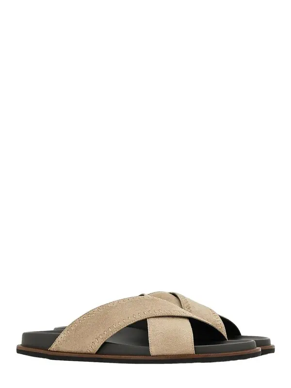 Canali Suede Criss-cross Sandals - Beige
