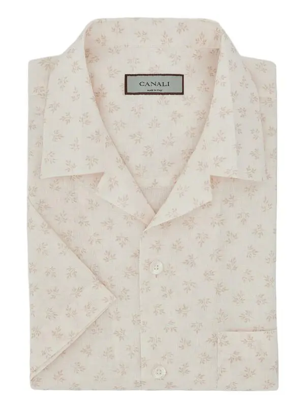 Canali And Beige Printed Linen And Cotton Boxy-fit Shirt - White
