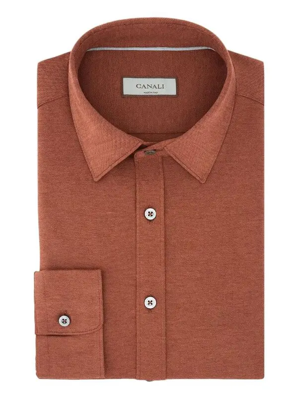 Canali Brick-colored Cotton Jersey And Lyocell Regular-fit Shirt - Red