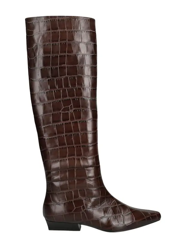 Staud Croc-effect Leather Wally Flat Boots - Brown