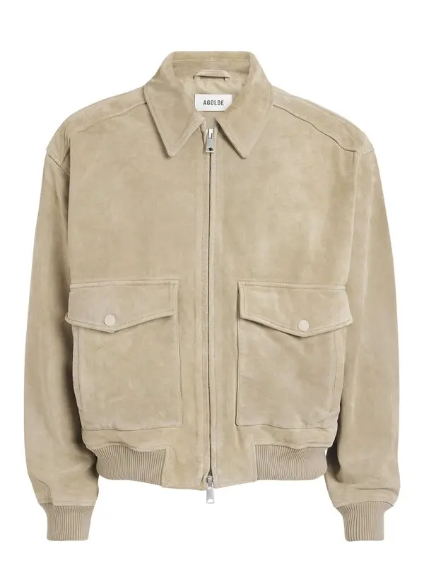 AGOLDE Suede Emil Bomber Jacket - Beige