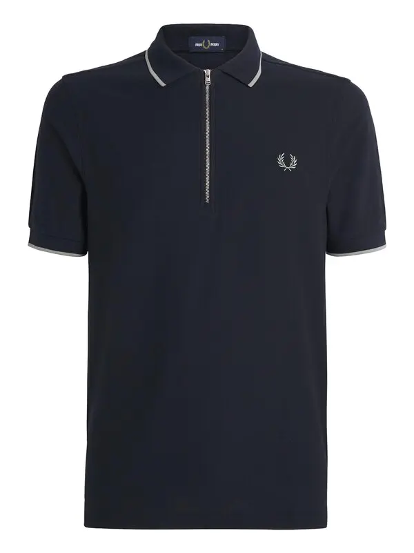 Fred Perry Cotton Crepe Piqué Polo Shirt - Navy
