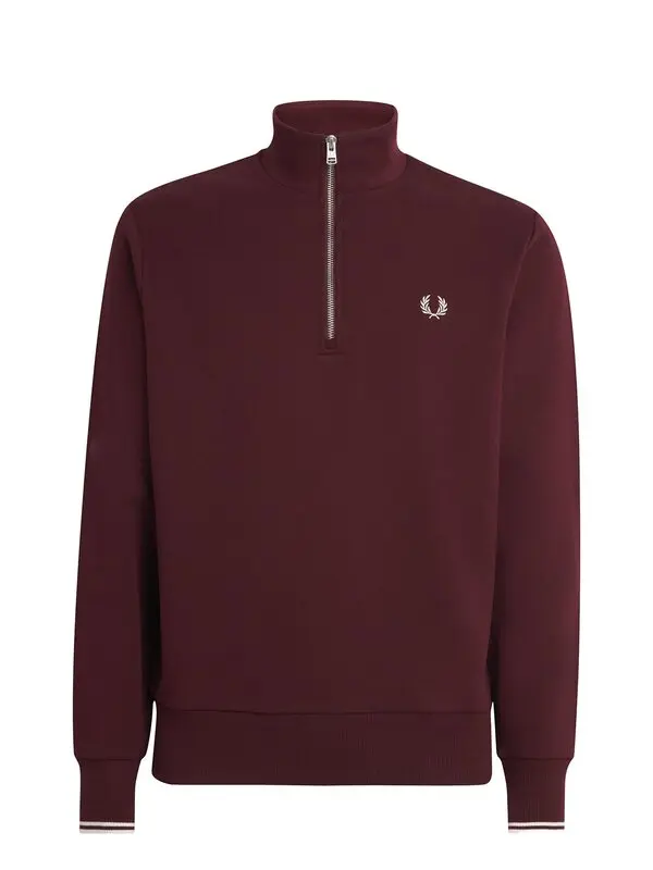 Fred Perry Cotton Half-zip Sweatshirt - Burgundy