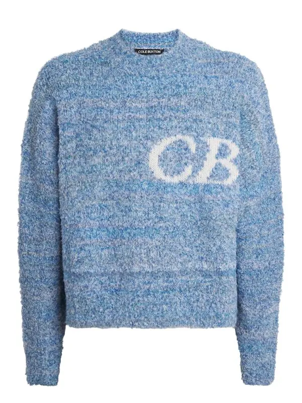 COLE BUXTON Bouclé Logo Relaxed Sweater - Blue