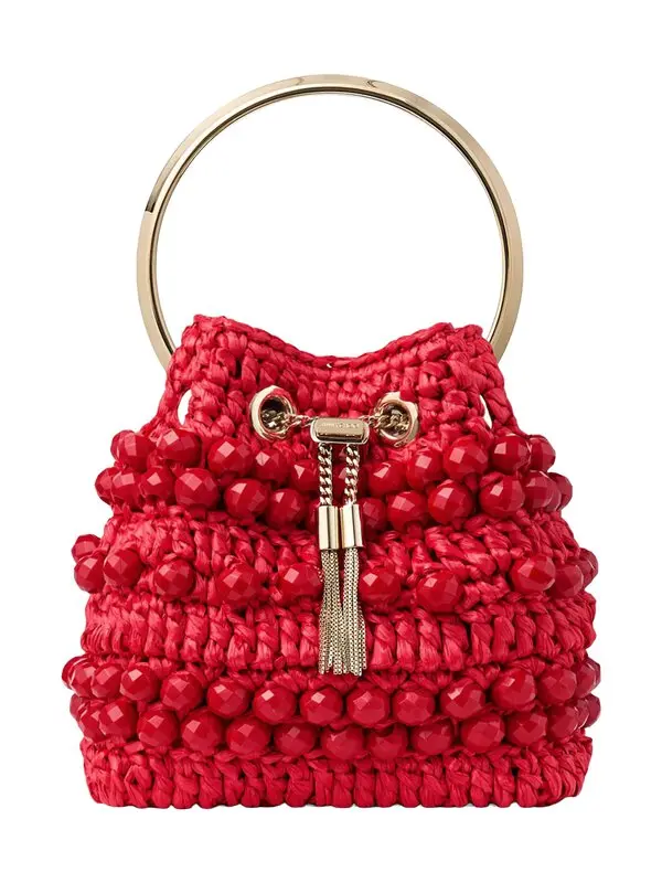 JIMMY CHOO Bon Bon Raffia Top-handle Bag - Red