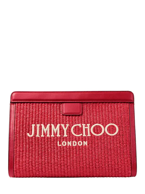 JIMMY CHOO Raffia Leather-trim Avenue Pouch - Red