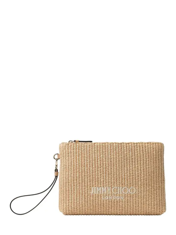 JIMMY CHOO Raffia Zip-up Pouch - White