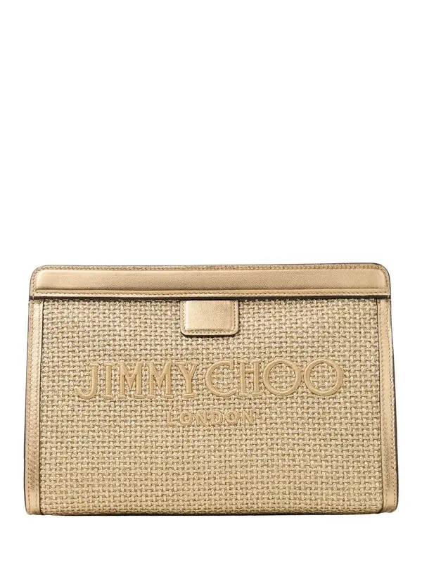 JIMMY CHOO Raffia Avenue Pouch - Gold