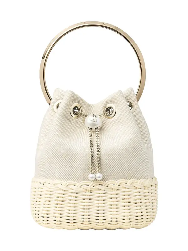JIMMY CHOO Bon Bon Canvas And Raffia Top-handle Bag - Neutral