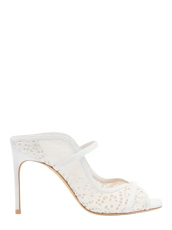 MALONE SOULIERS Broderie And Mesh Noah Heeled Mules - White