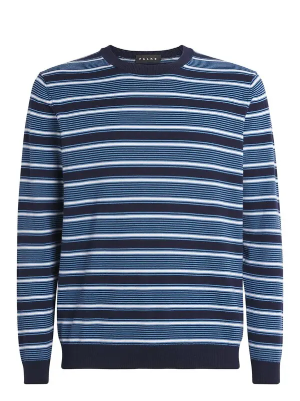 Falke Cotton Stripe Crewneck Sweater - Navy