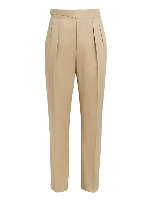 Ralph Lauren Purple Label Silk Pleated Byron Straight Trousers - Brown