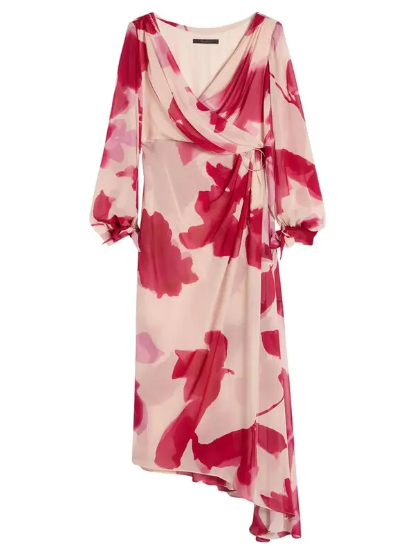 Max Mara Silk Floral Wrap Midi Dress - Beige