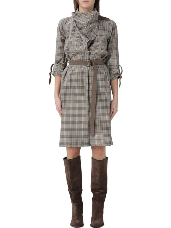 Burberry Belted Plaid Shirt Dress - Beige