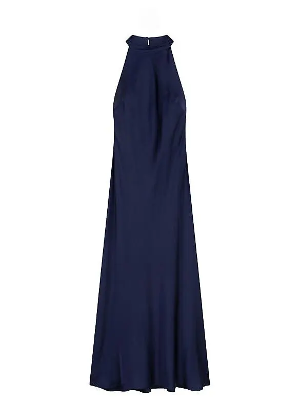 OMNES Seychelles Halterneck Satin Maxi Dress - Navy