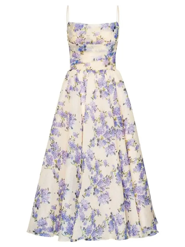 MILLA Floral Print Organza A-line Midi Dress - Hydrangea