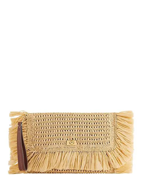 ANYA HINDMARCH Oversized Raffia Clutch With Fringed Trim - Natural