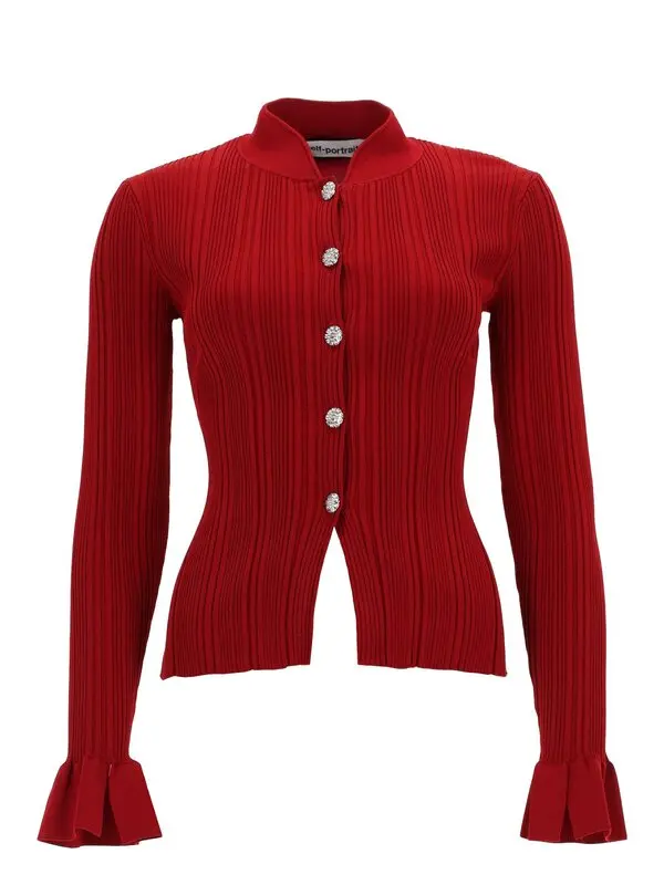 SELF-PORTRAIT Cardigan With Jewel Buttons - Red