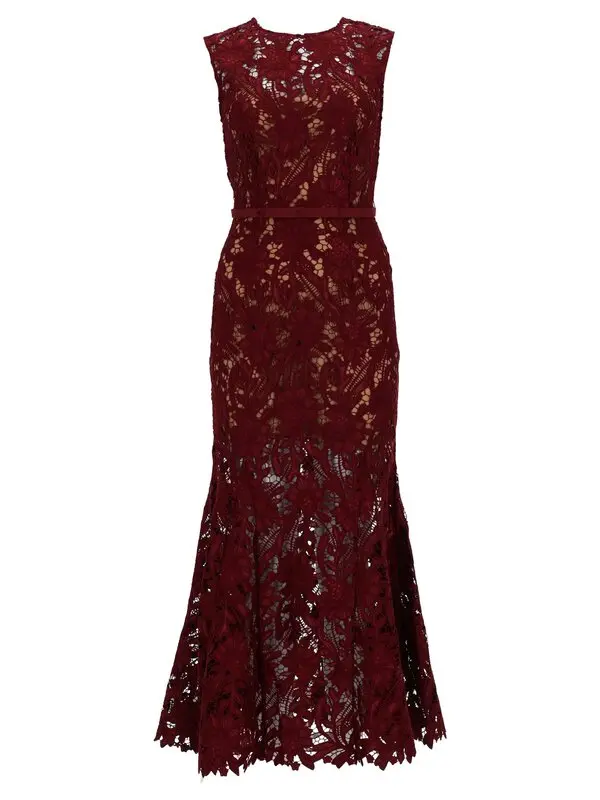 SELF-PORTRAIT Floral Lace Midi Dress - Bordeaux