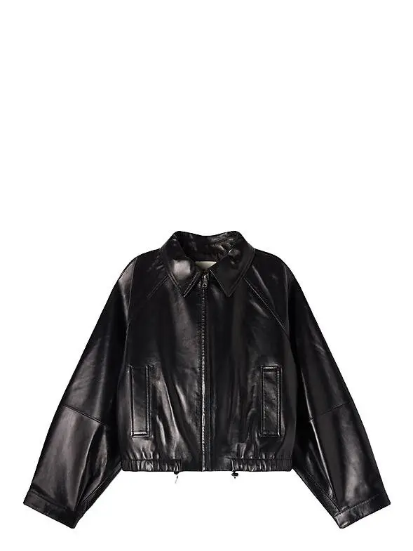 Sandro Side-pocket Cropped Leather Jacket - Black