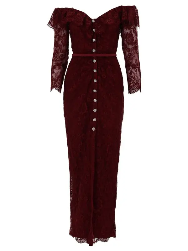 SELF-PORTRAIT Lace Dress With Jewel Buttons - Bordeaux