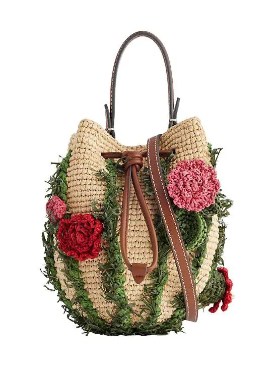ANYA HINDMARCH Raffia Cross-body Bag With Appliqu - Natural
