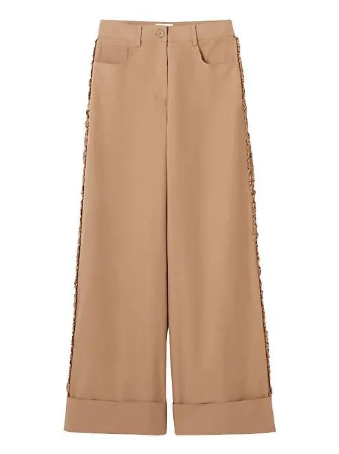 Claudie Pierlot Ruffle Wide-leg Cotton-blend Trousers - Beige